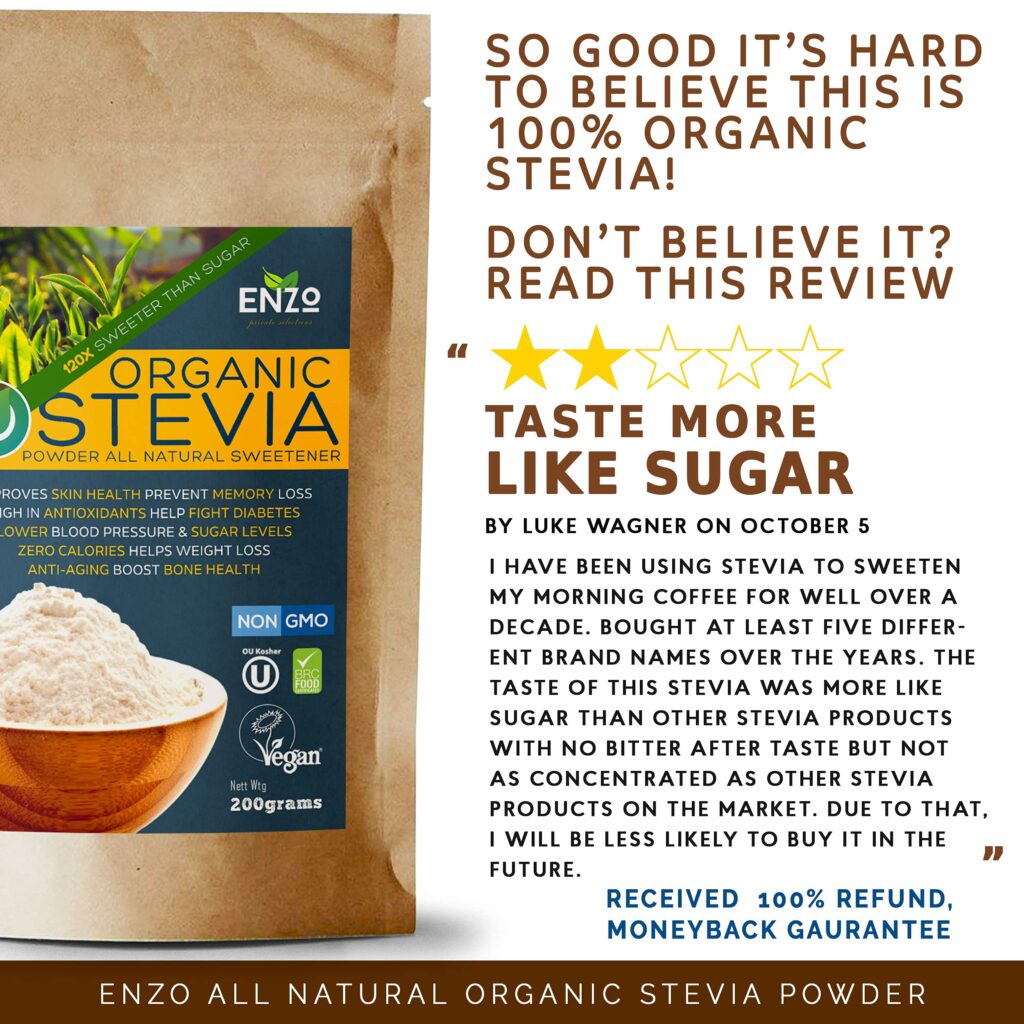 Organic Stevia Powder Extract 12x Sweeter Than Sugar 0 Calories ...